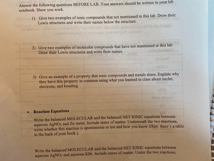 Solved Answer the following questions BEFORE LAB. Your | Chegg.com