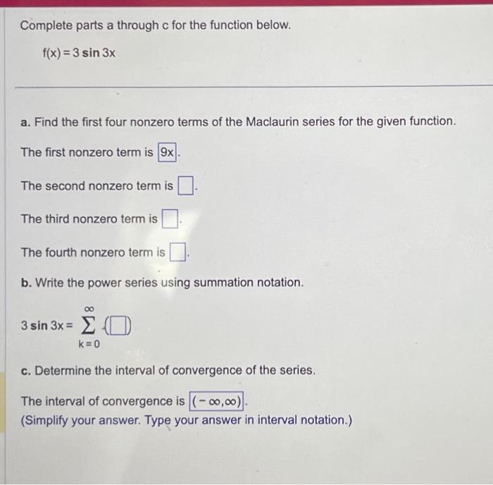 Solved Complete parts a through c for the function below. | Chegg.com