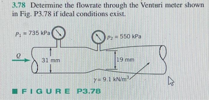Solved 3.78 Determine the flowrate through the Venturi meter | Chegg.com