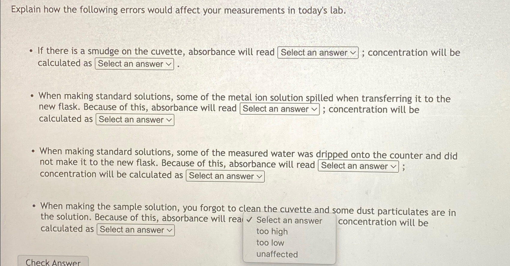 Solved Explain how the following errors would affect your | Chegg.com