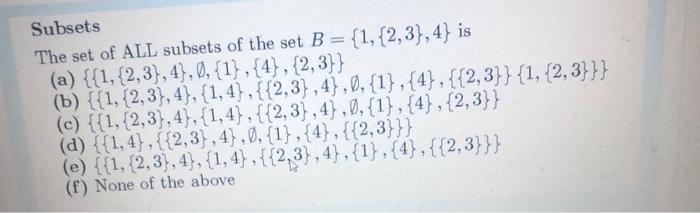 Solved Subsets The set of ALL subsets of the | Chegg.com