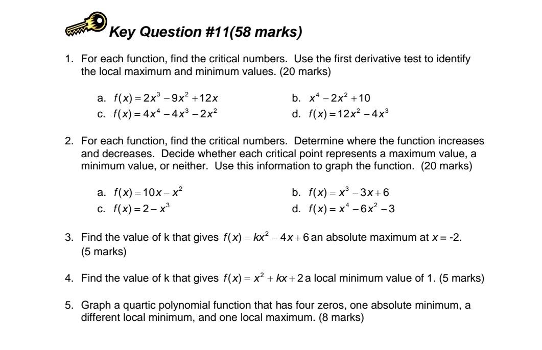 Solved 1. For each function, find the critical numbers. Use | Chegg.com
