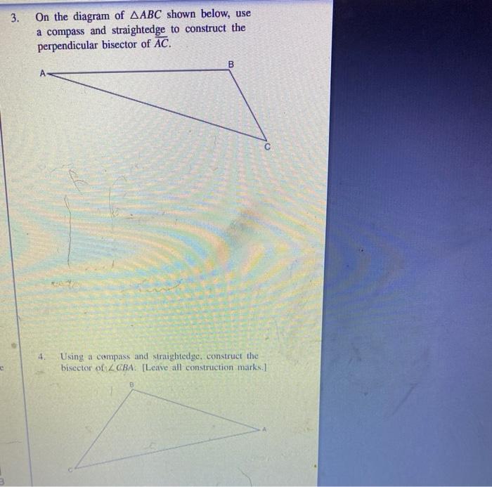 Solved 3. On the diagram of AABC shown below, use a compass | Chegg.com