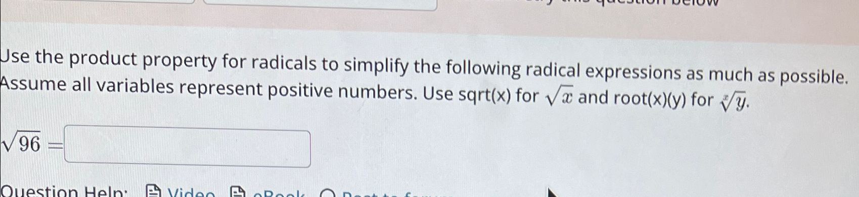 Solved Use the product property for radicals to simplify the | Chegg.com