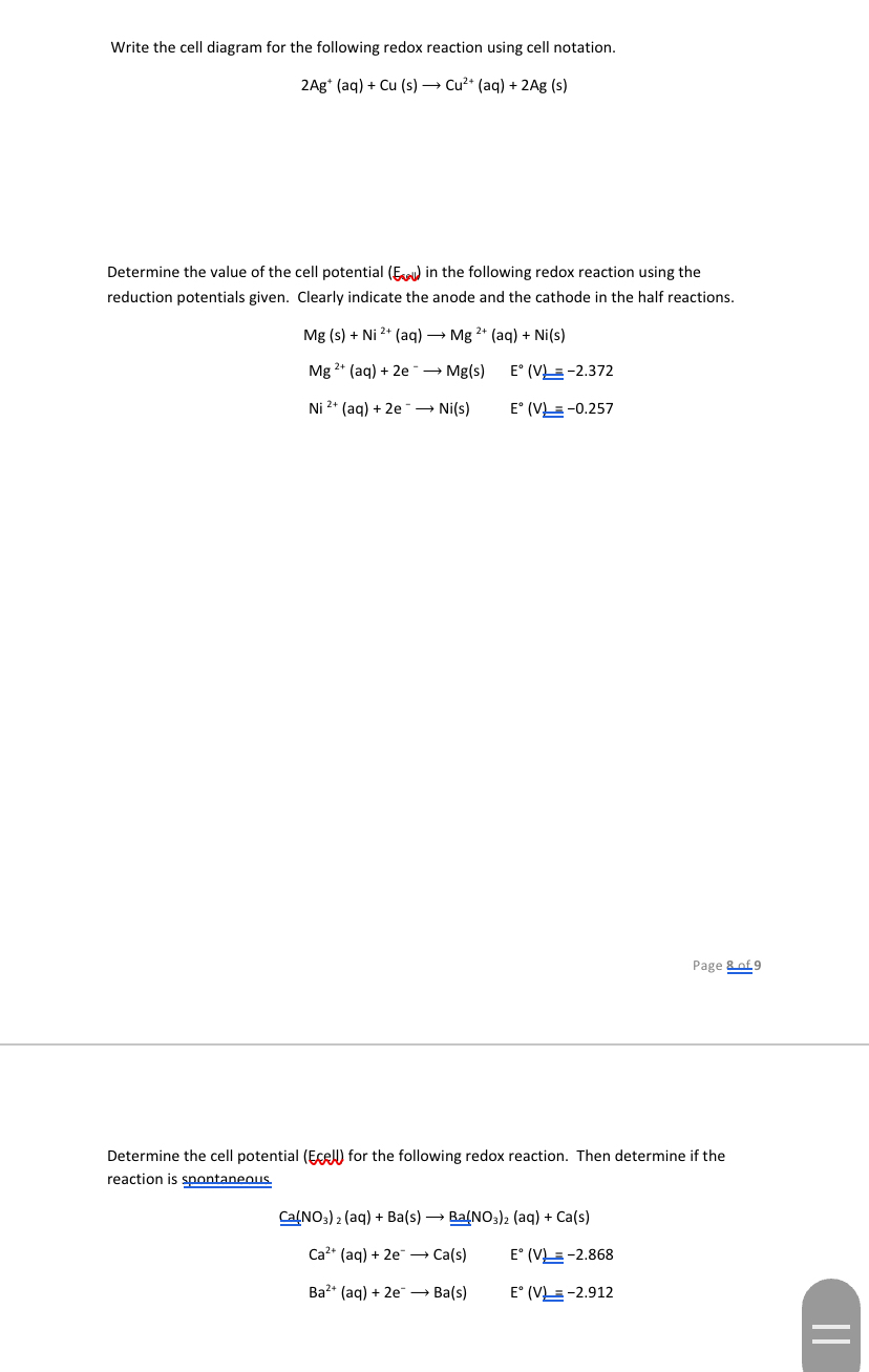 Solved Write the cell diagram for the following redox | Chegg.com