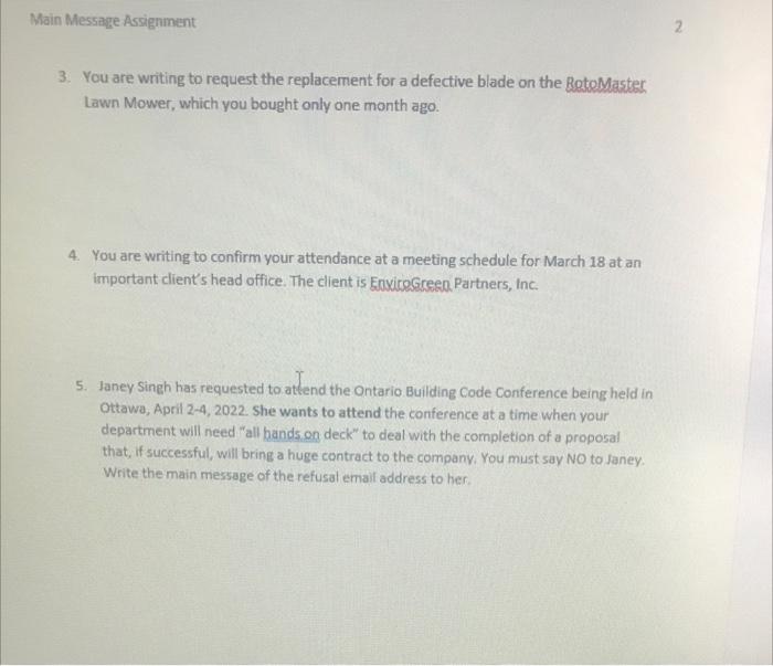 Main Message Assignment 2 3. You are writing to | Chegg.com