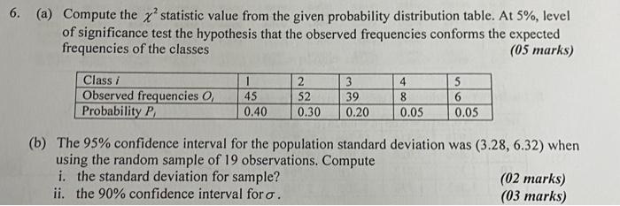 Solved (a) Compute the χ2 statistic value from the given | Chegg.com