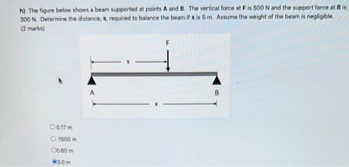 Solved h) The figure below shows a beam supported at points | Chegg.com