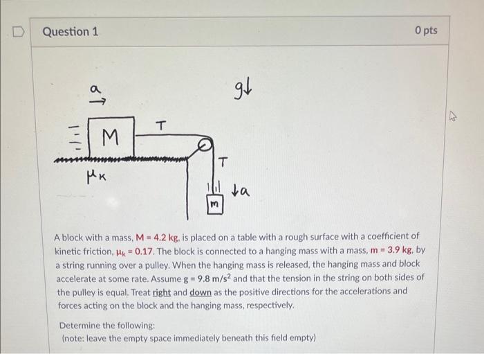 A block with a mass, M=4.2 kg, is placed on a table | Chegg.com