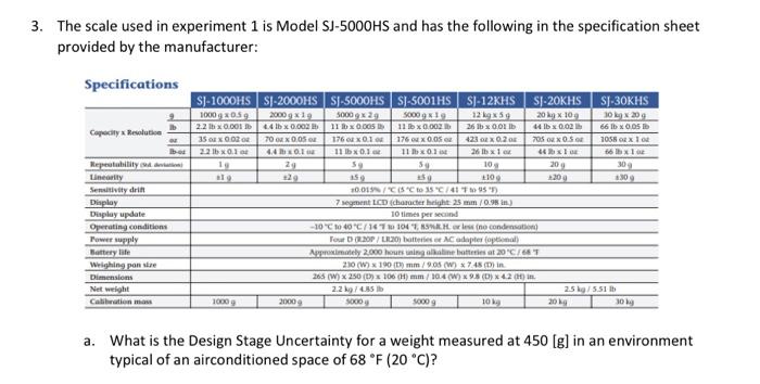 The scale used in experiment 1 is Model SJ-5000 HS | Chegg.com