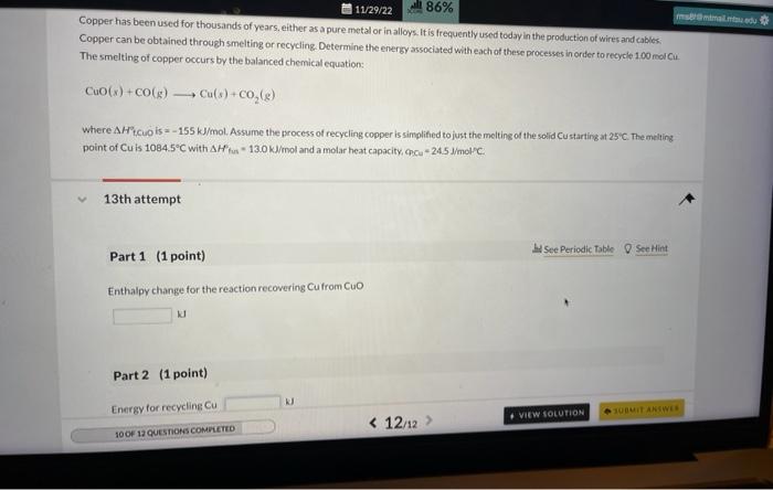 Solved Copper has been used for thousands of years, either | Chegg.com