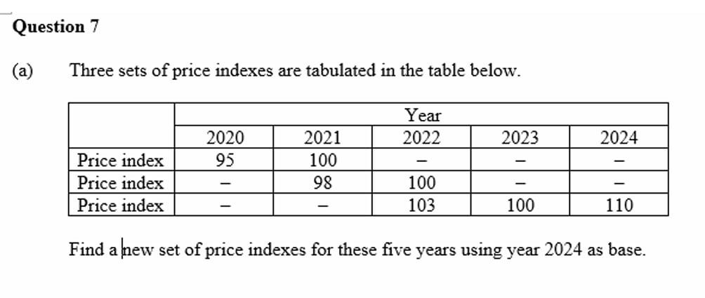 Solved help Question 7(a) ﻿Three sets of price indexes are | Chegg.com