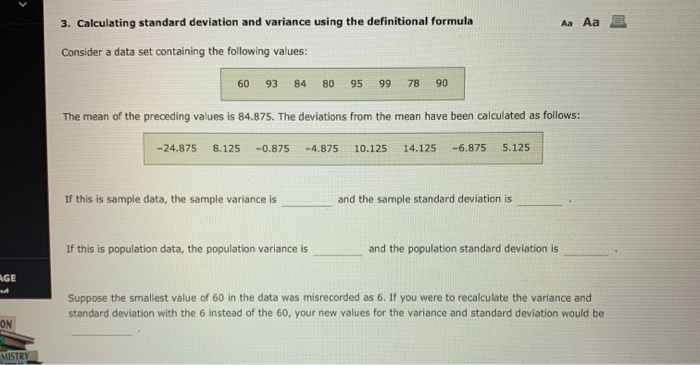 Solved 3. Calculating standard deviation and variance using | Chegg.com