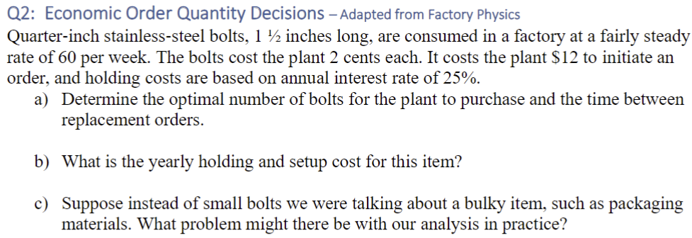 Solved Q2: Economic Order Quantity Decisions - ﻿Adapted from | Chegg.com