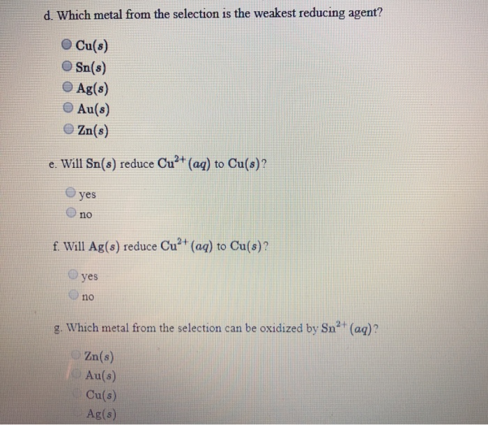Solved Standard Reduction Potentials In Aqueous Solution At