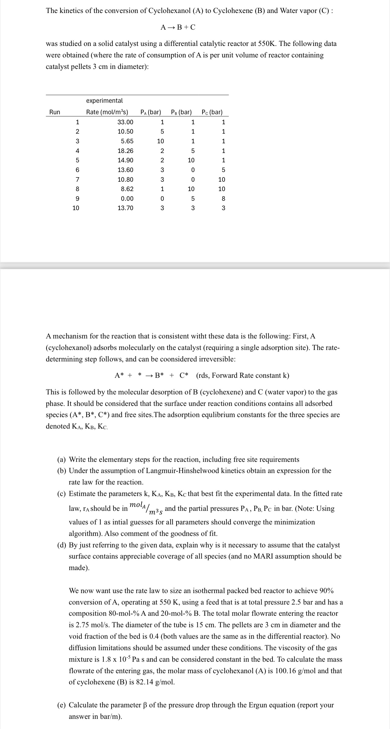 Solved The kinetics of the conversion of Cyclohexanol (A) | Chegg.com