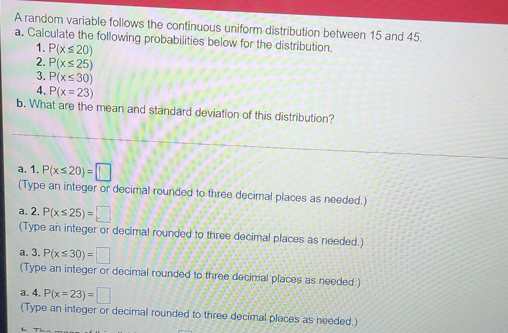 Solved A random variable follows the continuous uniform | Chegg.com