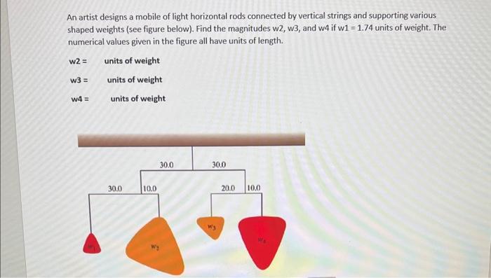 Solved An artist designs a mobile of light horizontal rods | Chegg.com