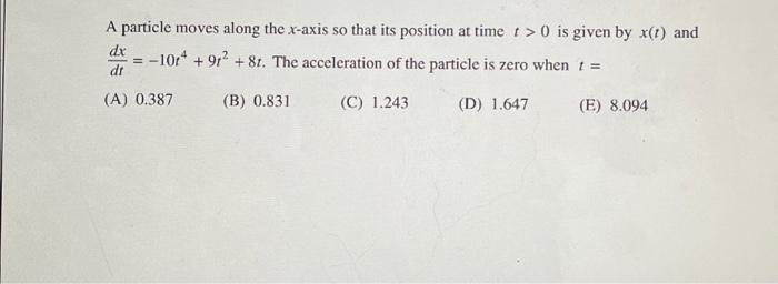 Solved A particle moves along the x-axis so that its | Chegg.com
