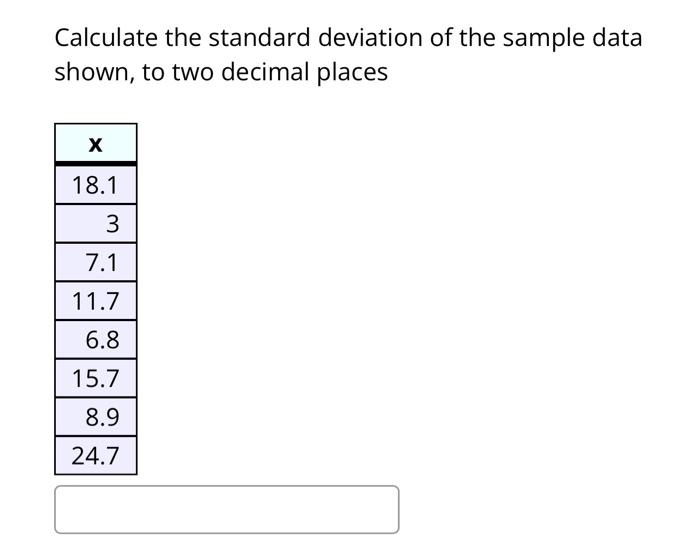 Solved Calculate the standard deviation of the sample data | Chegg.com