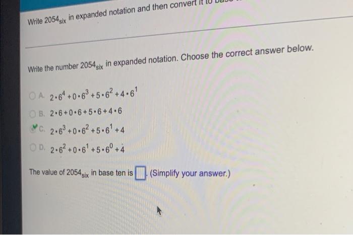 Solved Write 2054 six in expanded notation and then convert | Chegg.com