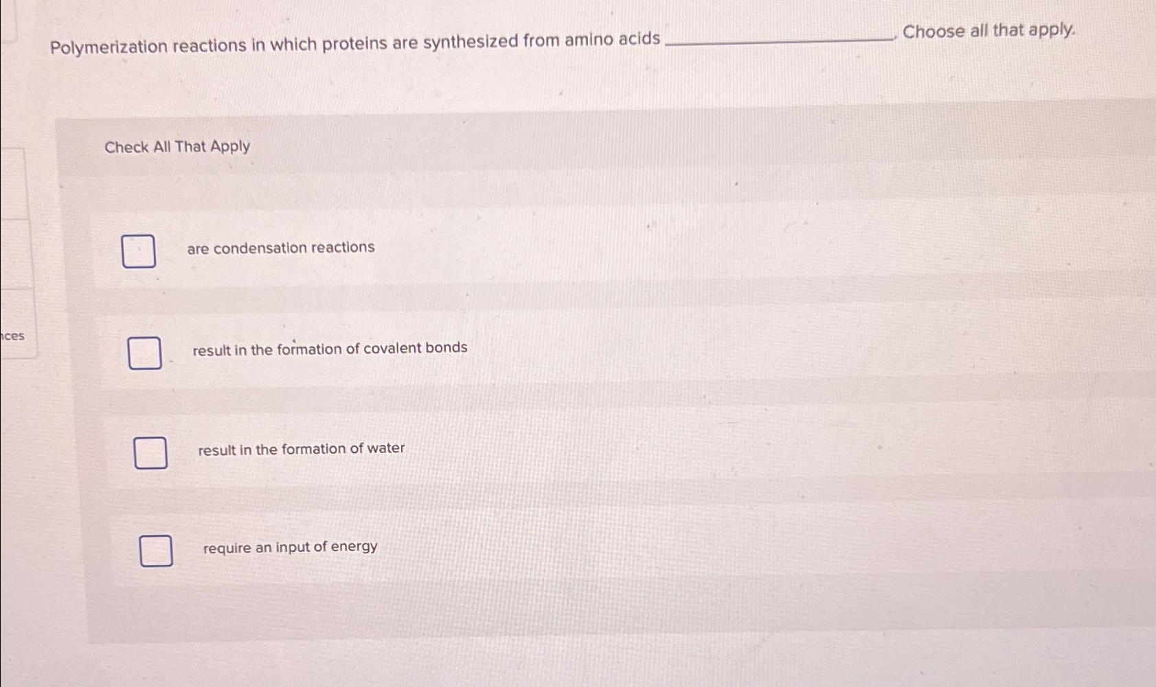 Solved Polymerization reactions in which proteins are | Chegg.com