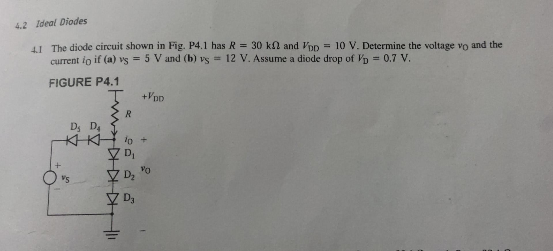 Solved 4.1 The diode circuit shown in Fig. P4.1 has R=30kΩ | Chegg.com