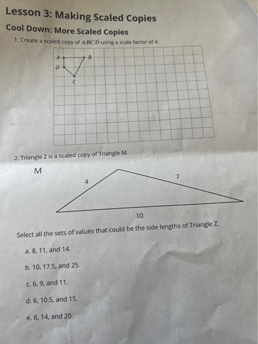 Solved Lesson 3: Making Scaled Copies Cool Down: More Scaled | Chegg.com