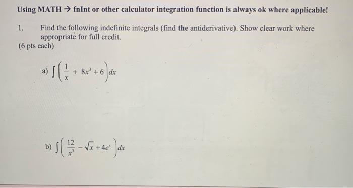 Solved Using MATH > fnInt or other calculator integration | Chegg.com