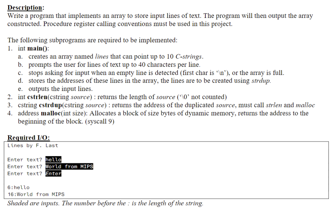MIPS Assembly language: Description:Write a program | Chegg.com