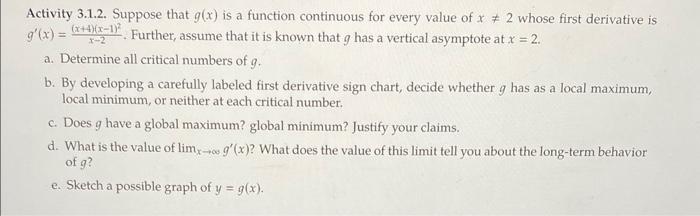 Solved Activity 3.1.2. Suppose that g(x) is a function | Chegg.com