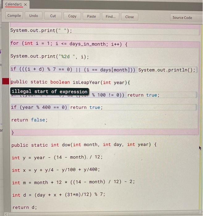 Solved Calendarl X Compile Undo Cut Copy Paste Find... Close | Chegg.com