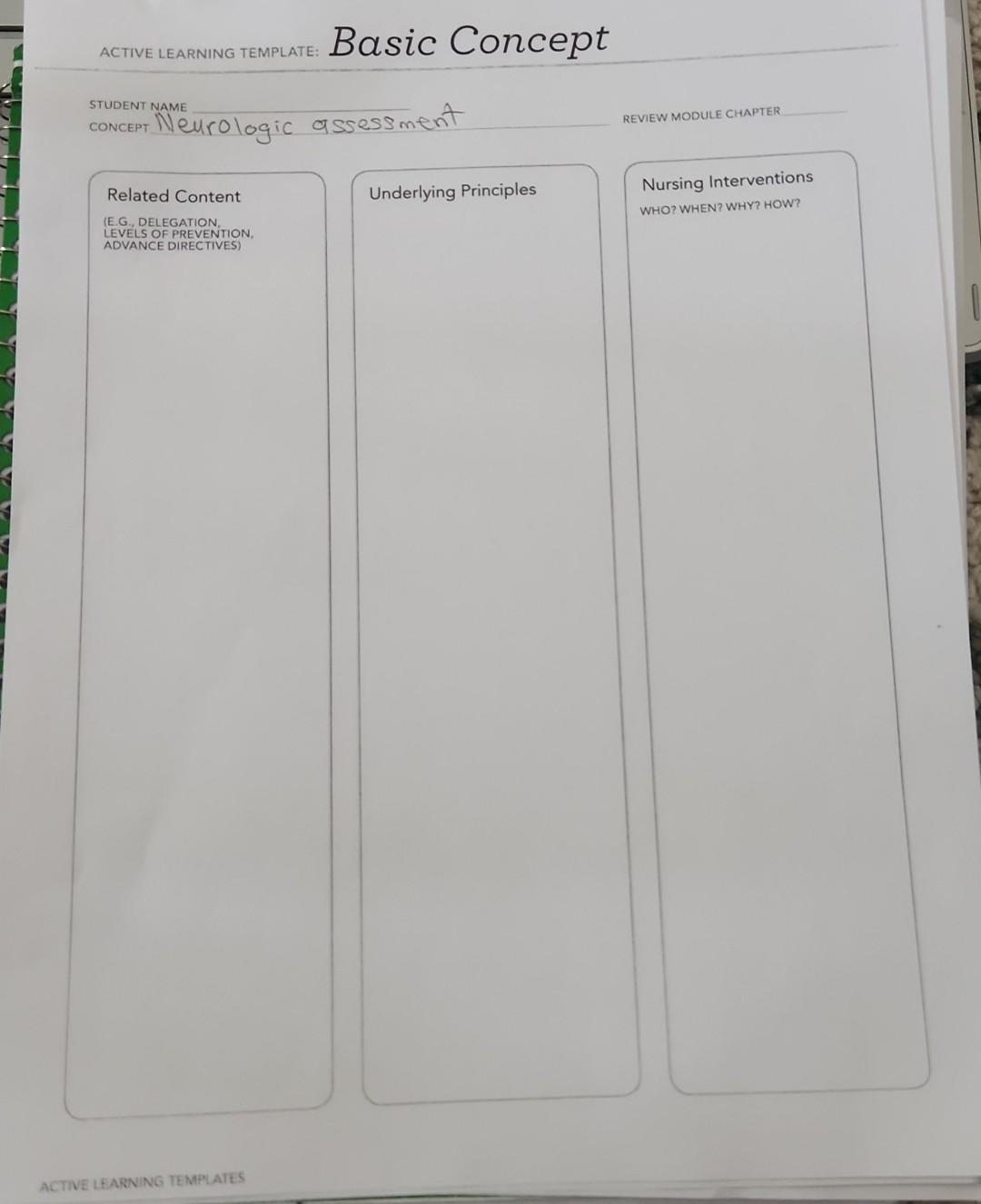 Solved Basic Concept STUDENT NAME concert Neurologic | Chegg.com