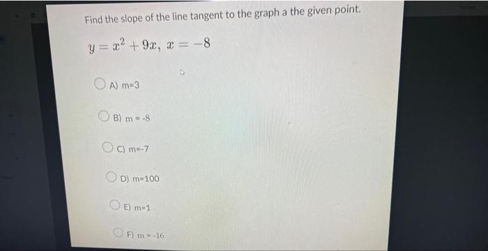 Solved Find the slope of the line tangent to the graph a the | Chegg.com