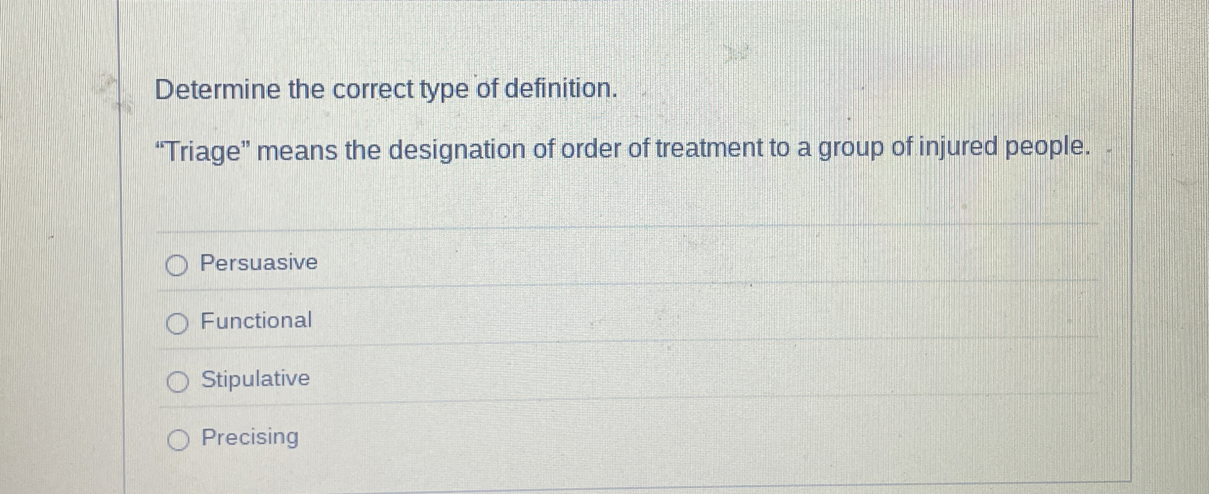Solved Determine the correct type of definition."Triage" | Chegg.com