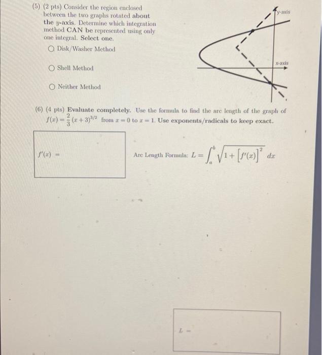 Solved (5) (2 pts) Consider the region enclosed between the | Chegg.com
