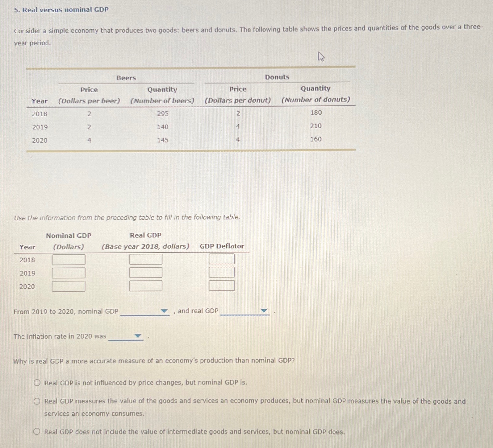 Solved Real versus nominal GDPConsider a simple economy that | Chegg.com