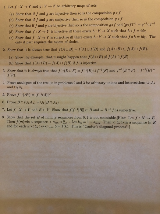Solved 1. Let S : X Y and 9: Y Z be arbitrary maps of sets | Chegg.com