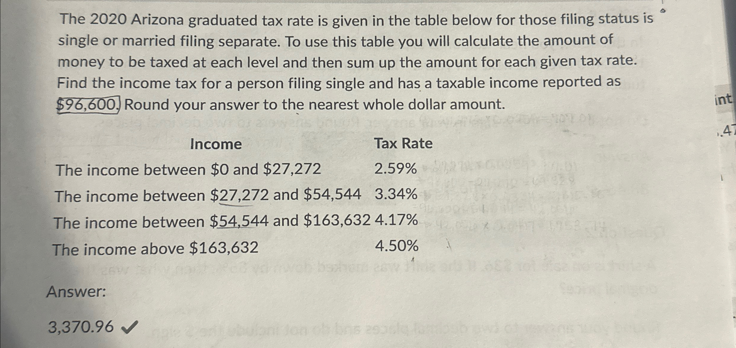 Solved The 2020 ﻿Arizona graduated tax rate is given in the | Chegg.com
