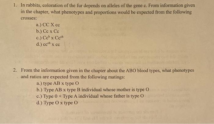 1. In rabbits, coloration of the fur depends on | Chegg.com