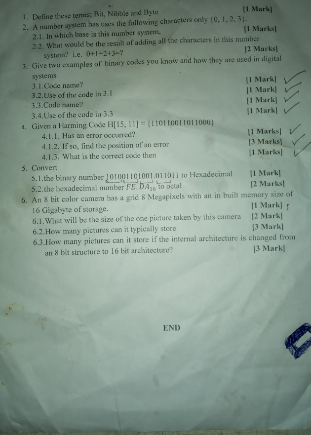 Solved 1. Define these terms; Bit, Nibble and Byte 11 Mark] | Chegg.com