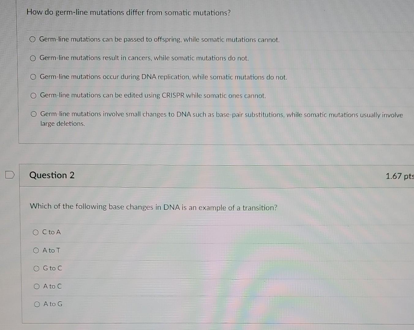 Solved How do germ-line mutations differ from somatic | Chegg.com