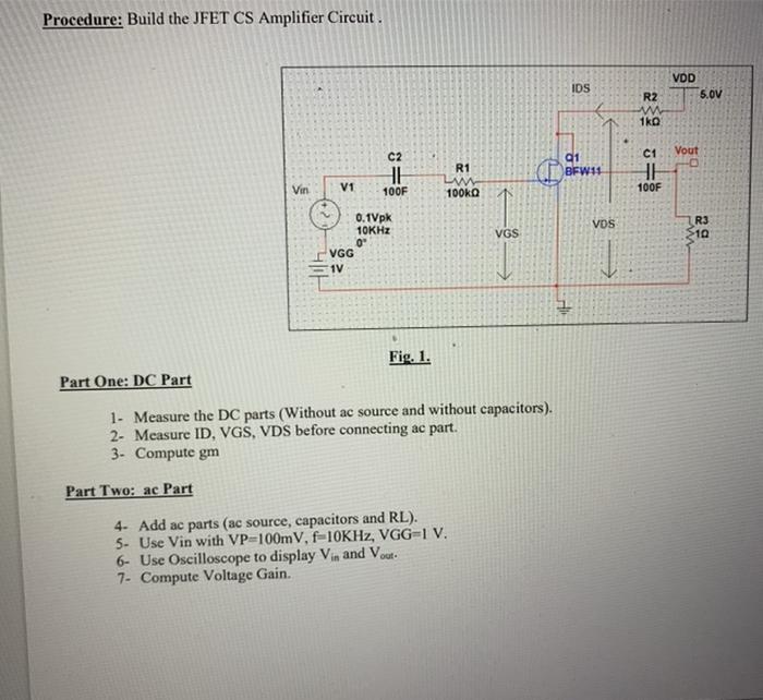Solved Procedure: Build the JFET CS Amplifier Circuit IDS | Chegg.com