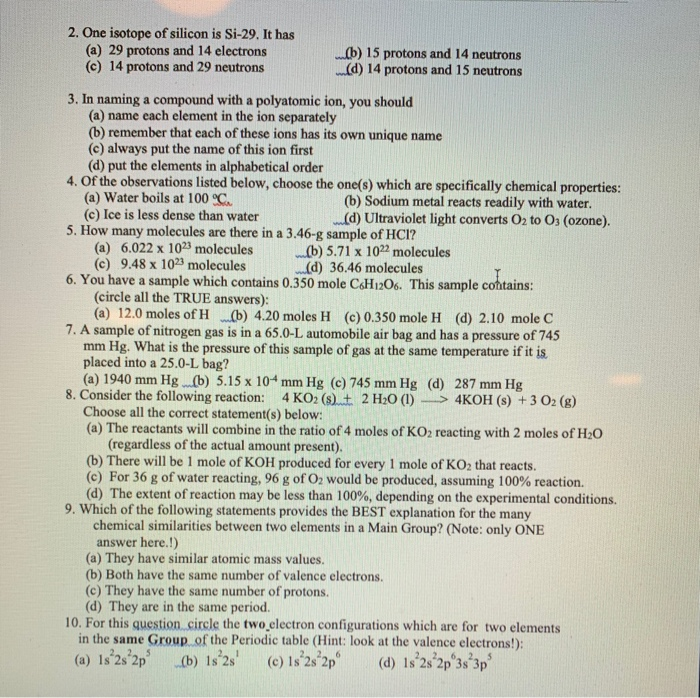 Solved 2. One isotope of silicon is Si-29. It has (a) 29 | Chegg.com