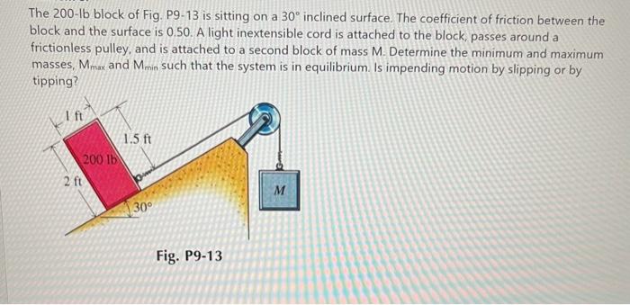 Solved The 200-lb block of Fig. P9-13 is sitting on a 30∘ | Chegg.com