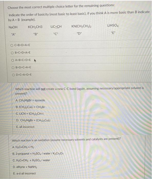 Solved Choose the most correct multiple choice letter for | Chegg.com