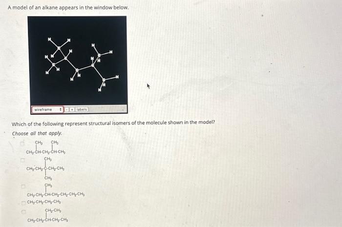 Solved A model of an alkane appears in the window below. | Chegg.com