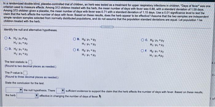 Solved In a randomized double-blind, placebo-controlled | Chegg.com