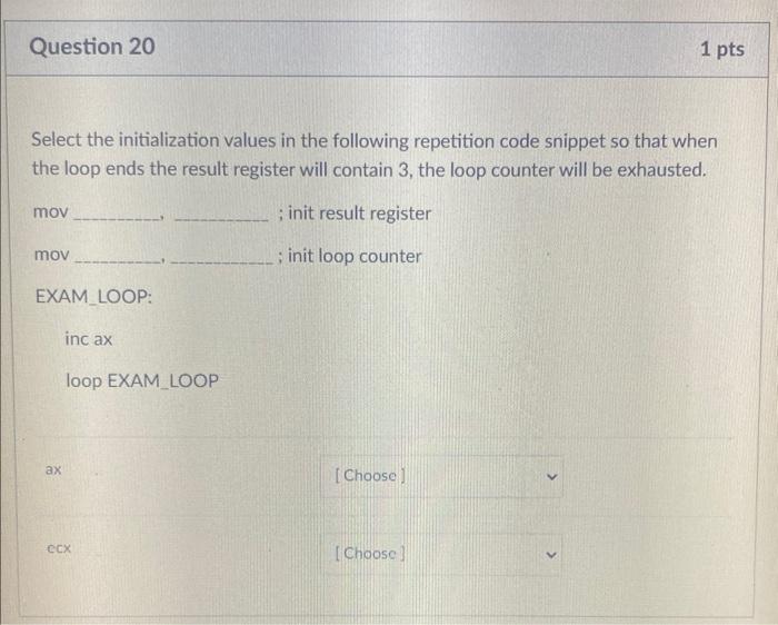 Solved Question 20 1 pts Select the initialization values in | Chegg.com