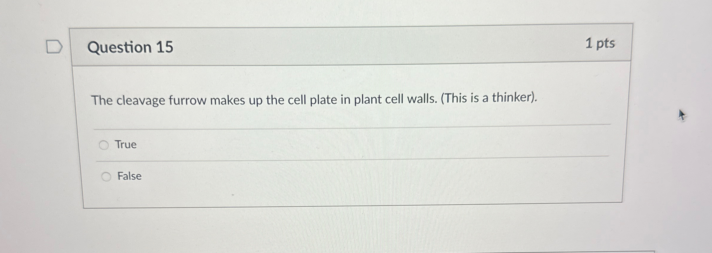 Solved Question 151 ﻿ptsThe cleavage furrow makes up the | Chegg.com